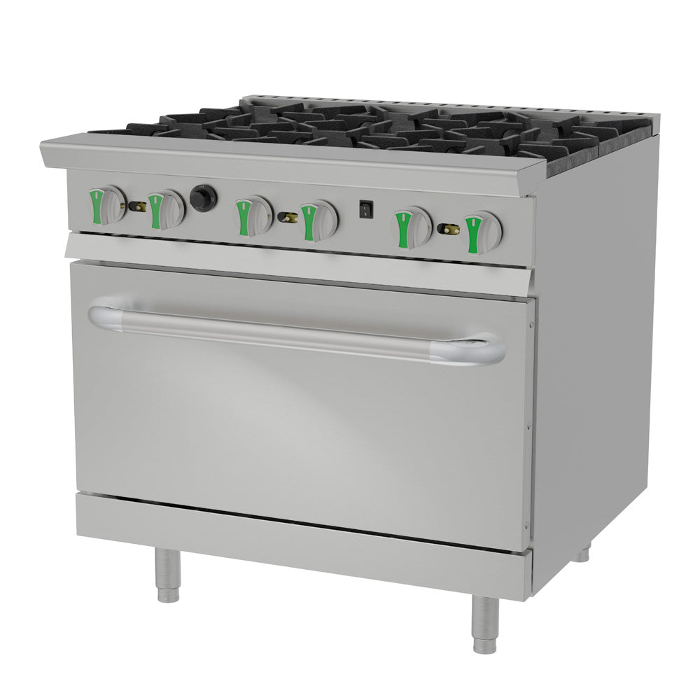 Estufa Asber AER-6-36-C-EM De 6 Quemadores y Horno De Conveccion a Gas ...